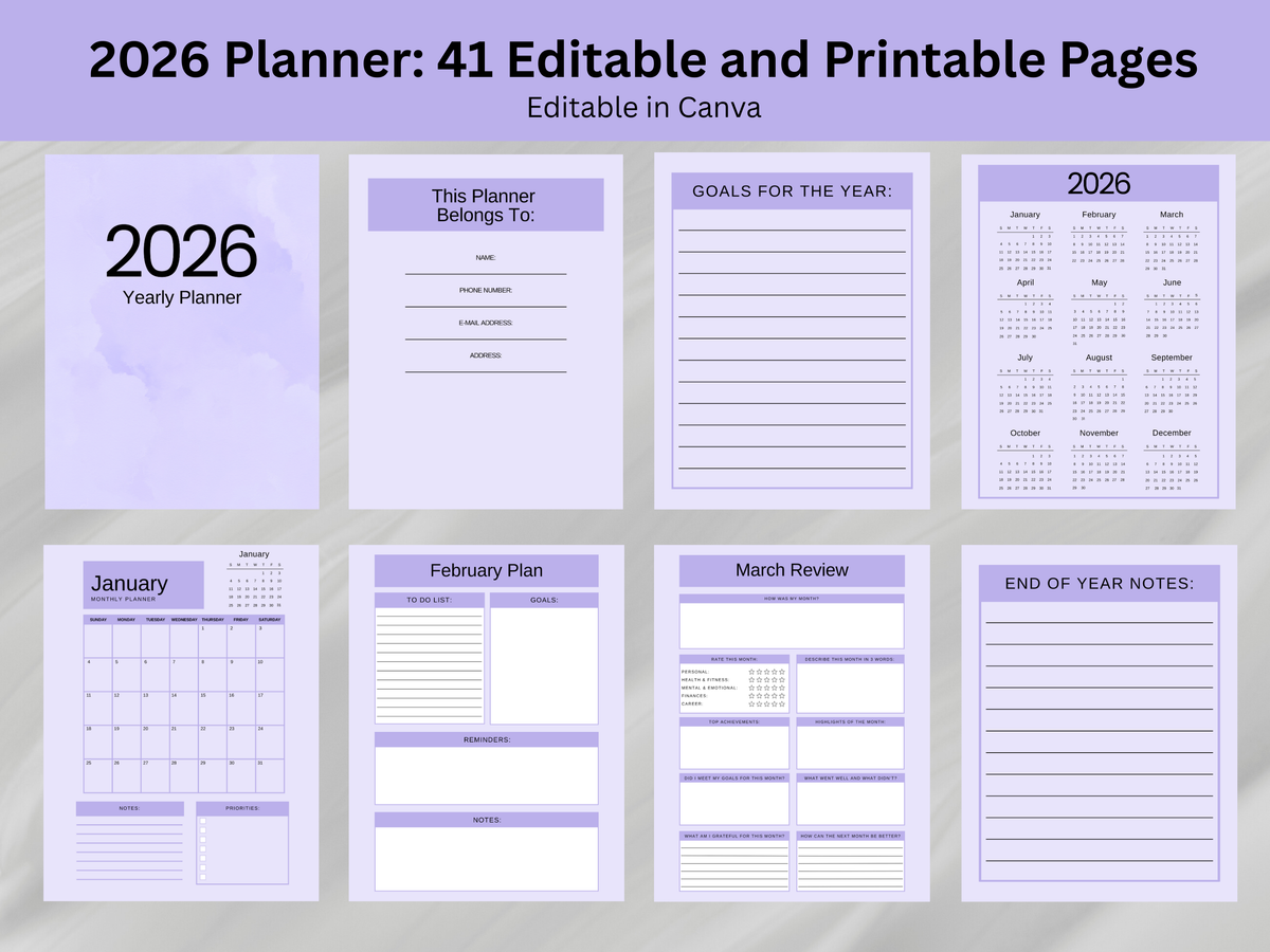 Purple Productivity Planner - Digital & Printable Planner Template (Pr ...