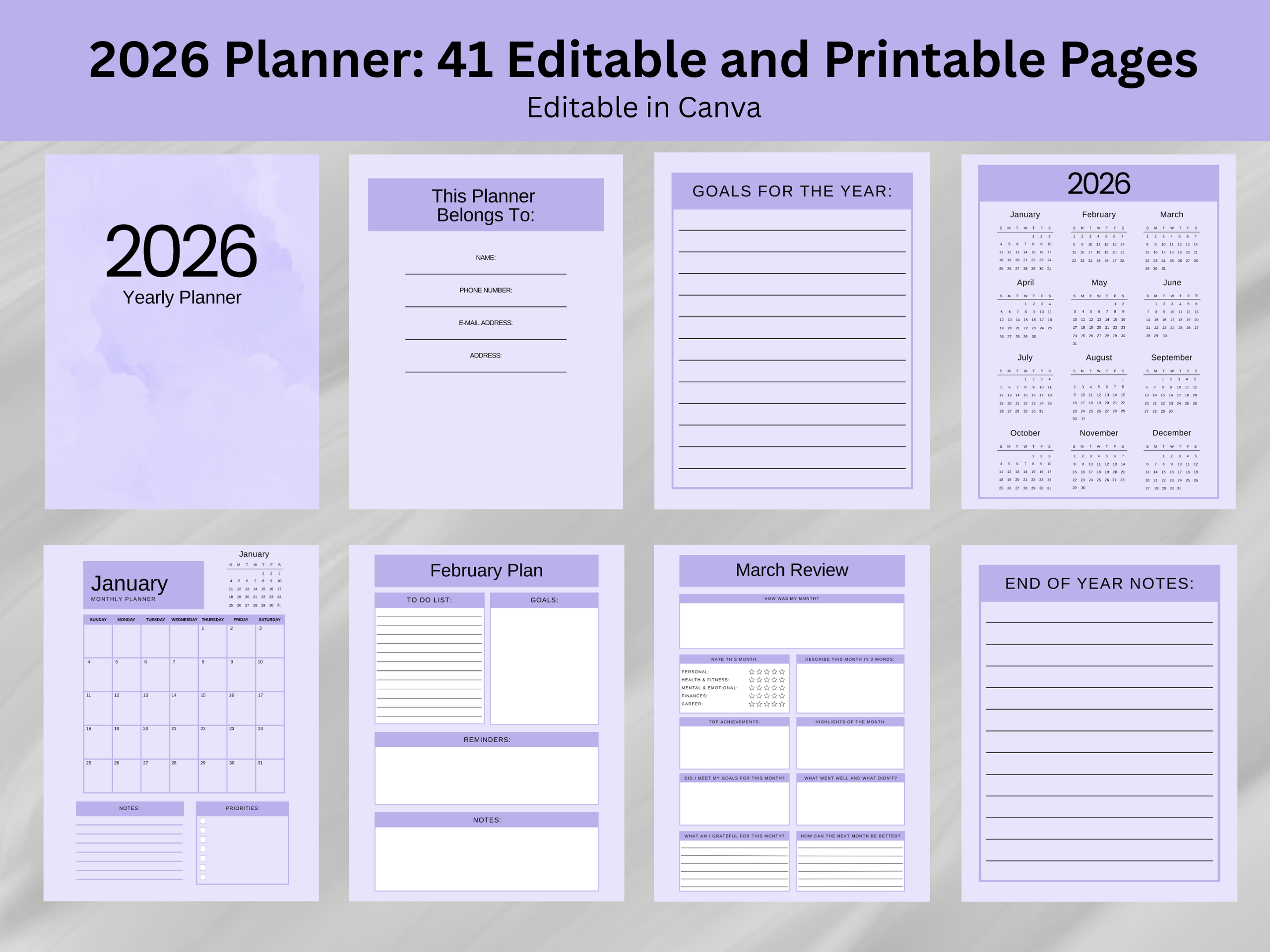 Purple Productivity Planner - Digital & Printable Planner Template (Pr ...