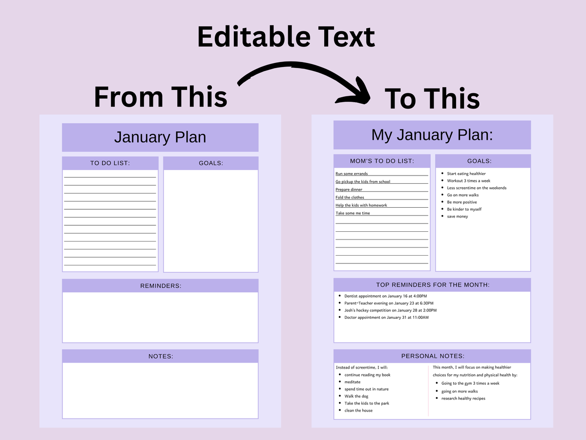 Purple Productivity Planner - Digital & Printable Planner Template (Pr ...