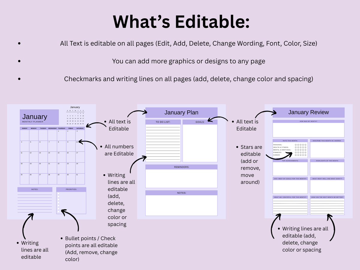 Purple Productivity Planner - Digital & Printable Planner Template (Pr ...