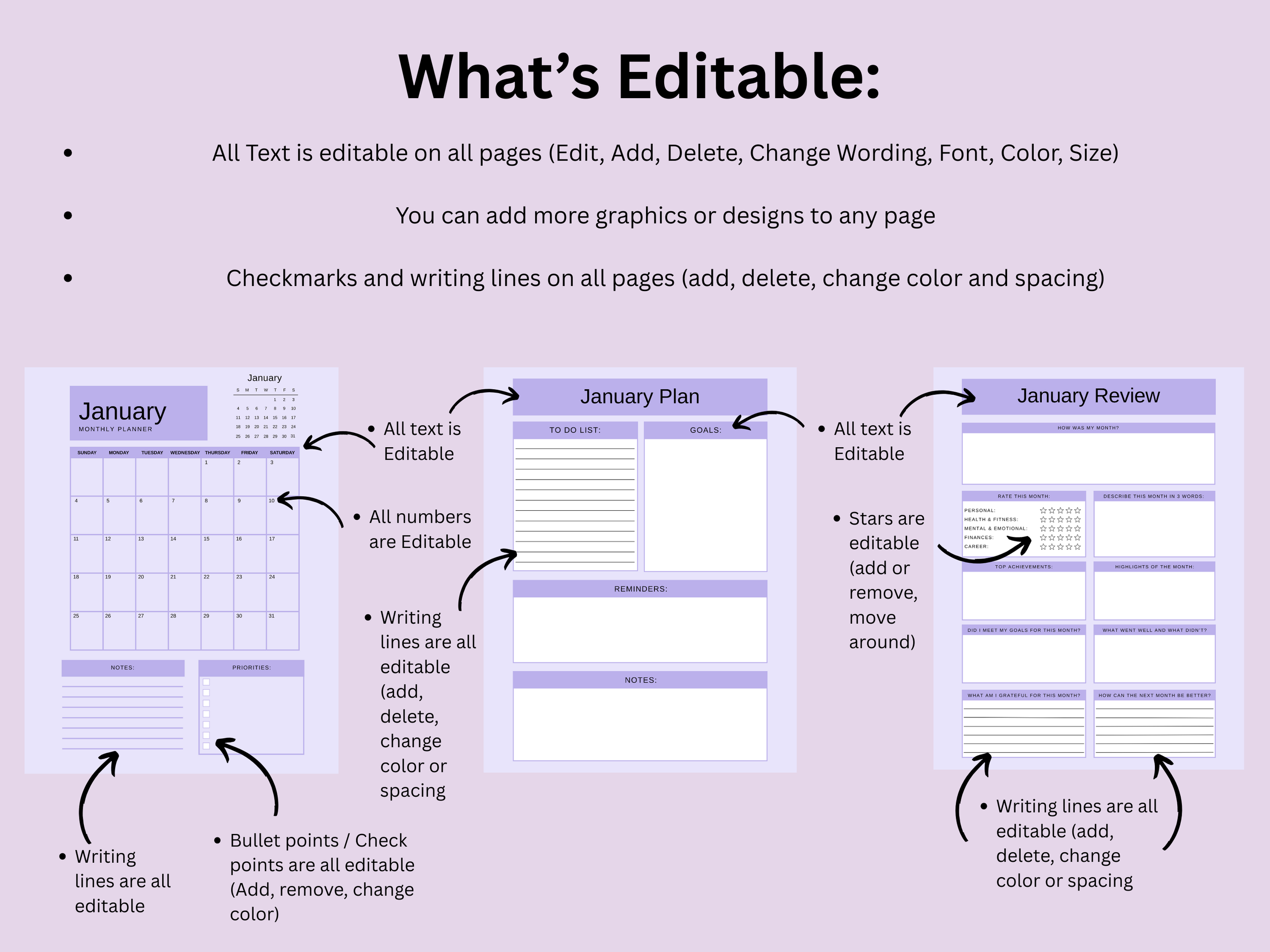 Purple Productivity Planner - Digital & Printable Planner Template (Pr ...