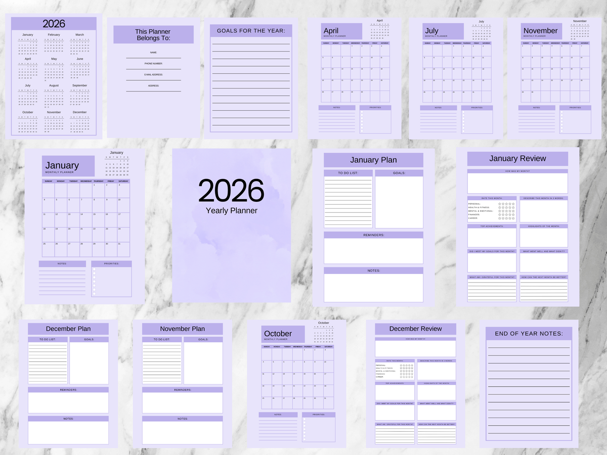 Purple Productivity Planner - Digital & Printable Planner Template (Pr ...